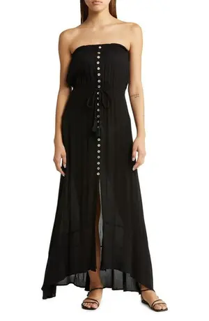 Elan Strapless Maxi Cover-up Dress Black