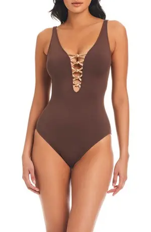 BLEU BY ROD BEATTIE Rod Beattie Kore Lace Down Mio One-piece Swimsuit Hickory/rose Gold