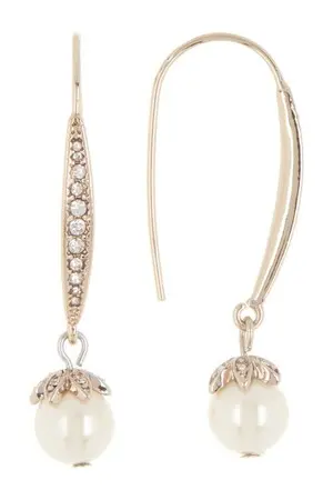 Marchesa Pave Crystal And Faux Pearl Drop Earrings - Gold/blush