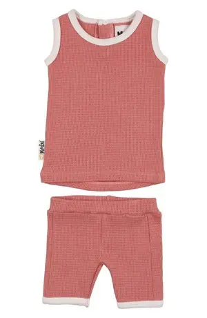 MANIÈRE Waffle Knit Cotton Tank And Shorts Set - Salmon