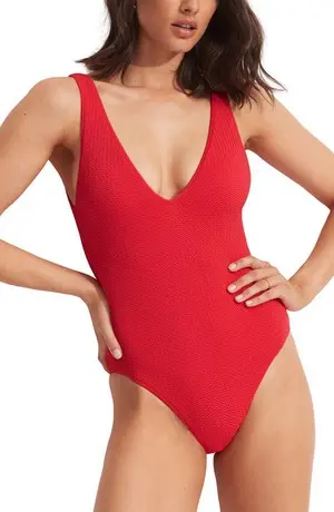 Seafolly Sea Dive Deep V-Neck One-Piece Swimsuit Chilli Red