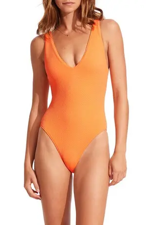 Seafolly Sea Dive Deep V-Neck One-Piece Swimsuit Tango