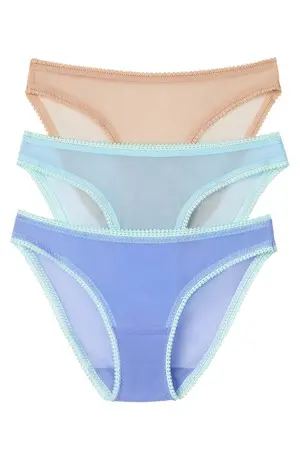 ON GOSSAMER 3-pack Mesh Hip Bikinis Blue/ Champagne
