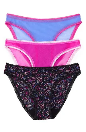 ON GOSSAMER 3-pack Mesh Hip Bikinis Butterfly Effect/rose Violet