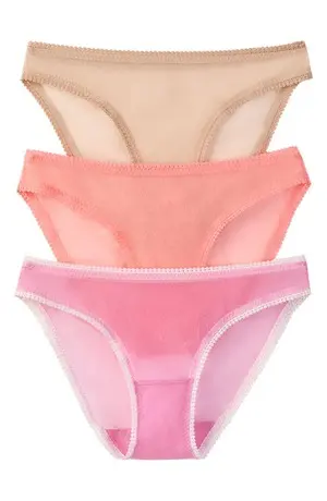 ON GOSSAMER 3-pack Mesh Hip Bikinis Coral/purple/beige