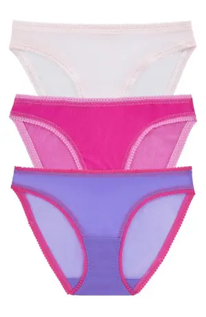 ON GOSSAMER 3-pack Mesh Hip Bikinis Pink Multi