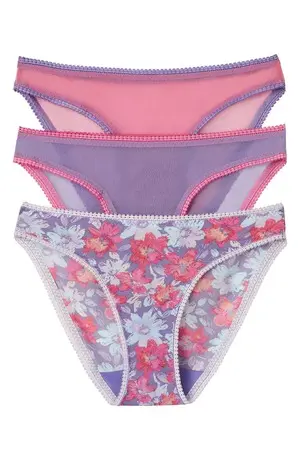 ON GOSSAMER 3-pack Mesh Hip Bikinis Sketchbook Floral Multi
