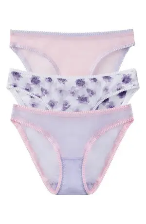 ON GOSSAMER 3-pack Mesh Hip Bikinis - Sweet Lilac Ballet Pink Floral