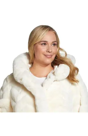 Gallery Chevron Faux Fur Hooded Jacket - Cream