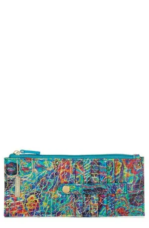 Brahmin Muse Melbourne Croc Embossed Leather Card Wallet Blue Ammolite Melbourne