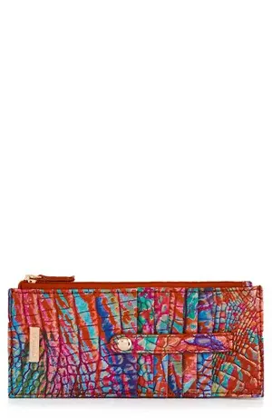 Brahmin Muse Melbourne Croc Embossed Leather Card Wallet Rainbow Fish