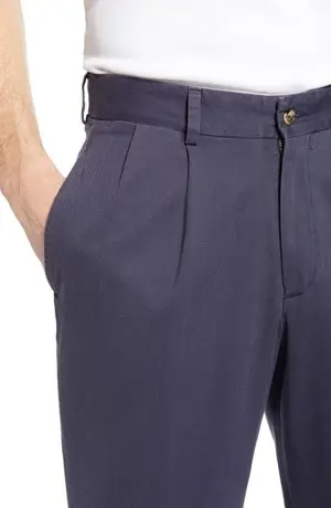 Berle Charleston Khakis Pleated Chino Pants - Navy