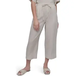 Dkny Drawstring Crop Linen Pants - Natural