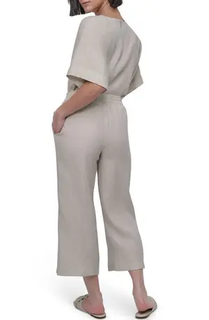 Dkny Drawstring Crop Linen Pants - Natural