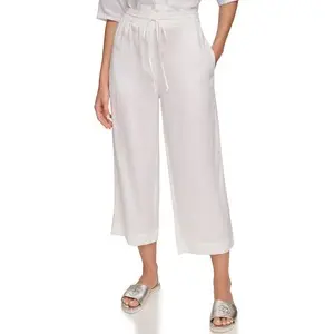 Dkny Drawstring Crop Linen Pants - White