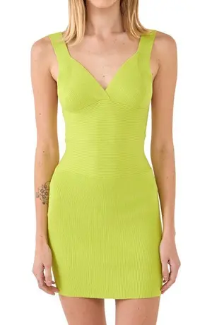 Endless Rose Ribbed Mini Dress - Lime