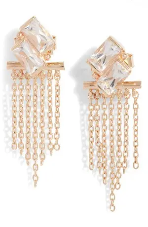 Anzie Deux Carré Topaz Fringe Drop Earrings - Silver/clear Topaz