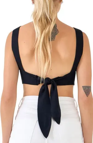 Endless Rose Tie Back Rib Bra Top - Black