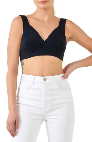 Endless Rose Tie Back Rib Bra Top - Black