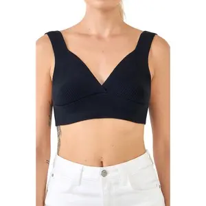 Endless Rose Tie Back Rib Bra Top - Black