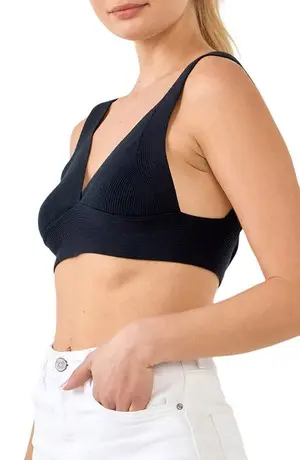 Endless Rose Tie Back Rib Bra Top - Black