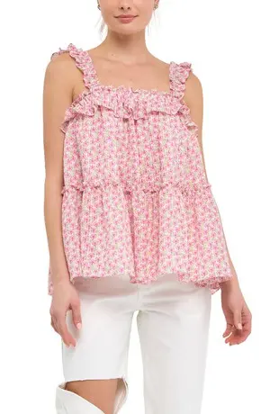 FREE THE ROSES Floral Ruffle Tank