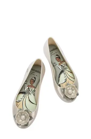 Melissa Mini Sweet Love Disney Princess Flat - Metallic White/green