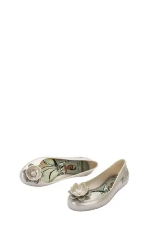 Melissa Mini Sweet Love Disney Princess Flat - Metallic White/green