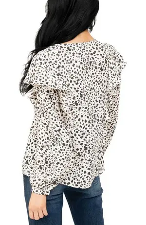 GIBSONLOOK Animal Spot Ruffled Blouse - Sand Dollar Animal