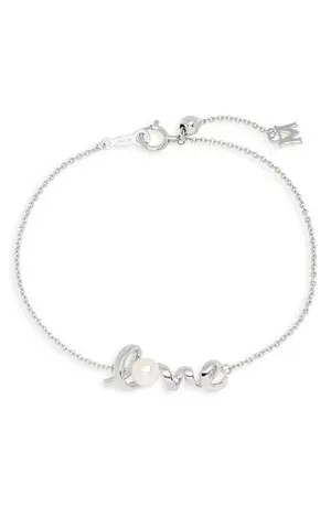 Mikimoto White Gold Pearl Love Pendant Chain Bracelet - 18kw