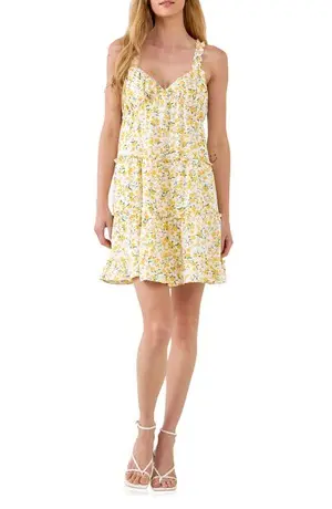 Endless Rose Floral Print Tiered Sundress - Yellow Multi