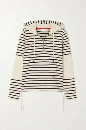 Victoria Beckham Embroidered Striped Cotton-jersey Hoodie