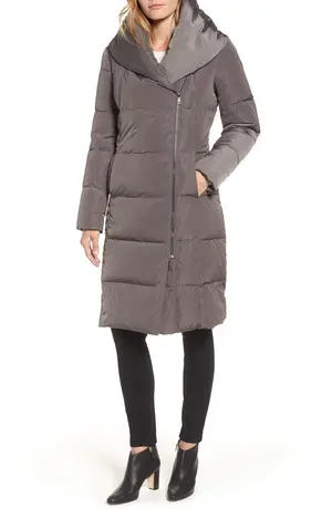 Cole Haan Down And Feather A-Line Coat Carbon