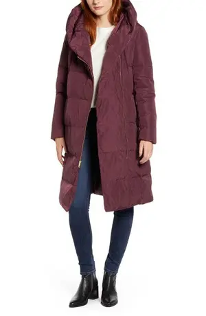 Cole Haan Down And Feather A-Line Coat Merlot