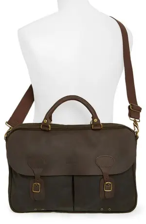 Barbour Waxed Leather Briefcase - Olive