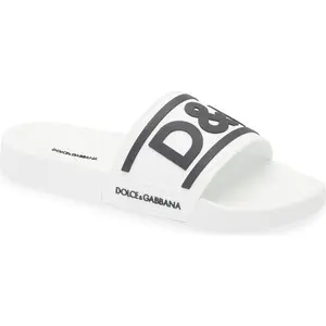 Dolce & Gabbana Logo Embossed Sport Slides - 89697 White/ Black