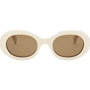 Celine CELINE Triomphe 52mm Oval Sunglasses Off White/brown