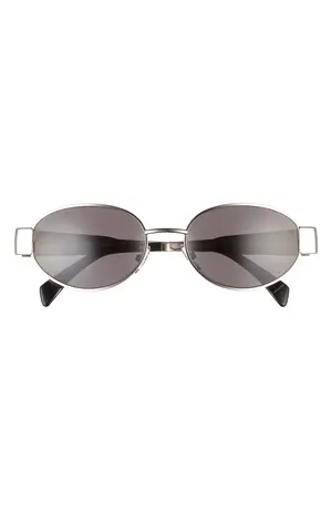 Celine CELINE Triomphe 52mm Oval Sunglasses Shiny Palladium / Smoke