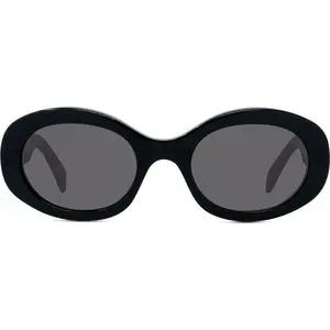 Celine Triomphe 52mm Oval Sunglasses - Shiny Solid Black/smoke