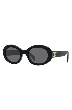 Celine Triomphe 52mm Oval Sunglasses - Shiny Solid Black/smoke