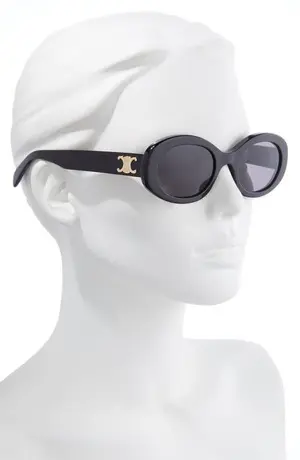 Celine Triomphe 52mm Oval Sunglasses - Shiny Solid Black/smoke