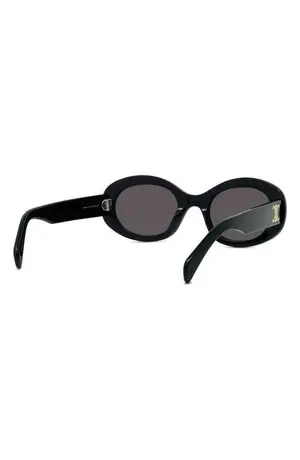 Celine Triomphe 52mm Oval Sunglasses - Shiny Solid Black/smoke