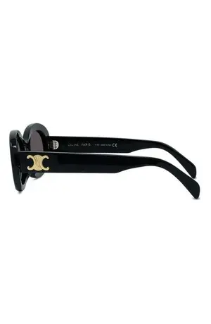 Celine Triomphe 52mm Oval Sunglasses - Shiny Solid Black/smoke
