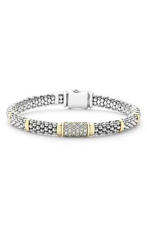 Lagos Diamond Caviar Bead Bracelet - Silver Gold Diamond