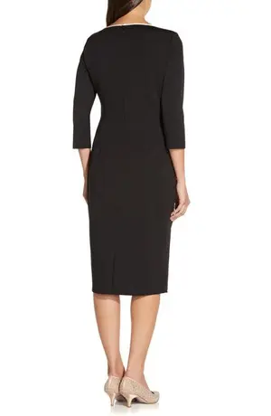 Adrianna Papell Tipped Three-quarter Sleeve Crepe Dress - Black/ivory