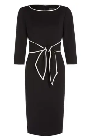 Adrianna Papell Tipped Three-quarter Sleeve Crepe Dress - Black/ivory