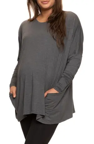 Felina Stretch Modal Maternity Pajama Top - Heathered Charcoal
