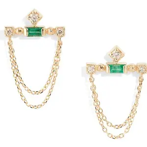 Anzie Cléo & Diamond Bar Chain Earrings