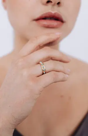 Anzie Méditerrannée Ring Band In 14k Gold With - Turquoise