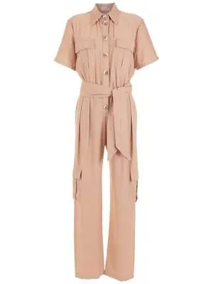OLYMPIAH Short-sleeve Buttoned Jumpsuit - Neutrals